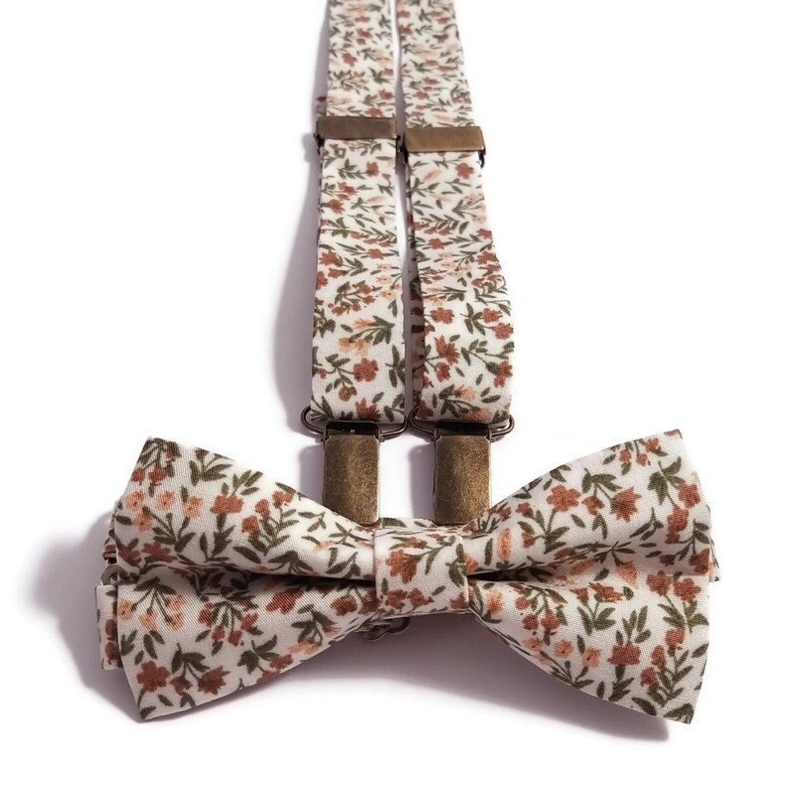ECRU Beige BROWN Floral Bow Tie Groom Narrow Necktie Groomsmen - Etsy