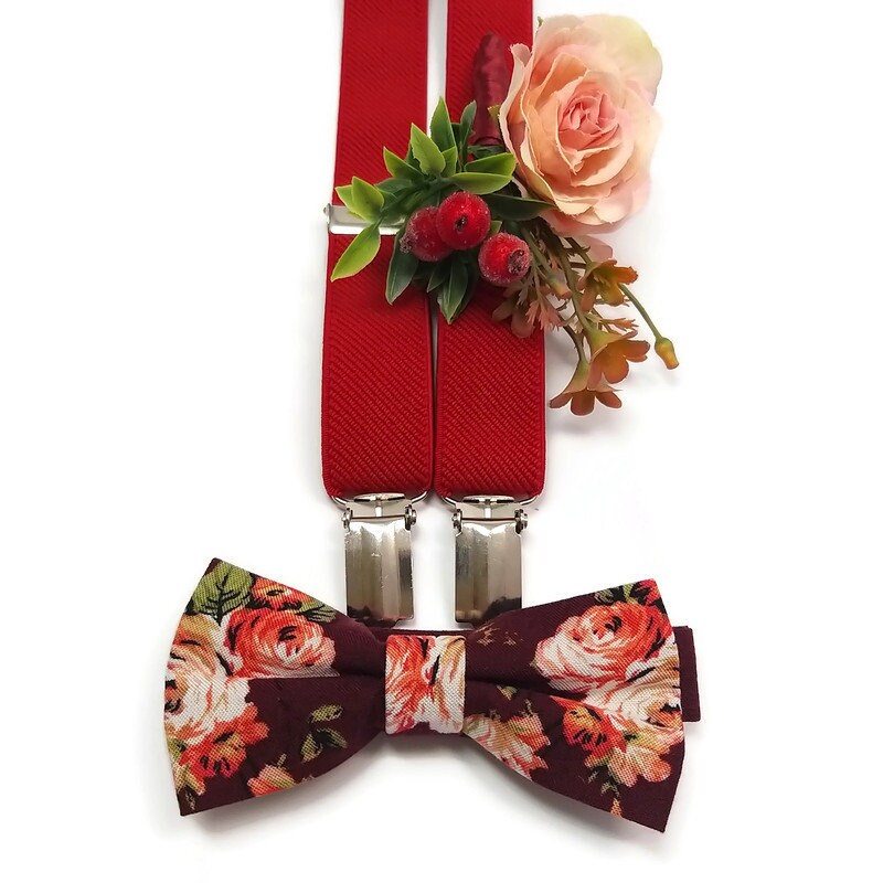 Bordo Roses Tie Matching Bow Tie Burgundyredemerald - Etsy