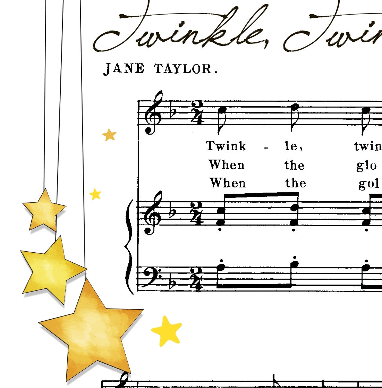 Twinkle, Twinkle, Little Star Nursery Rhyme Songsheet Print, 8 X 10 ...
