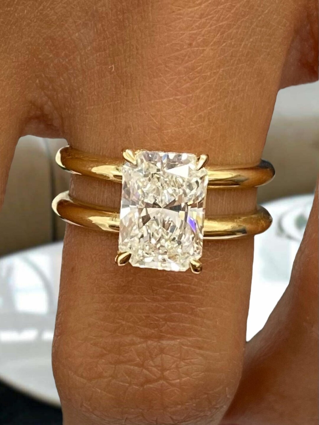 14K Yellow Gold Proposal Ring, Radiant Cut Diamond Solitaire W ...