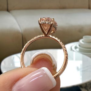 Solid 14K Rose Gold Half Eternity Ring, Oval Cut Fancy Diamond Solitaire Engagement Ring ...