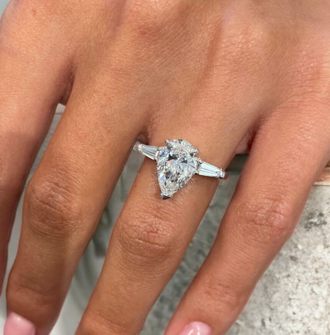 14k Gold Proposal Ring, 2 Ct Pear Diamond Engagement Ring, 0.45 ...