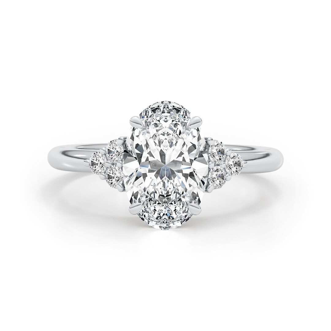 IGI Certified E/VSI Oval Cut Diamond Cluster Set Engagement Ring, Solid ...