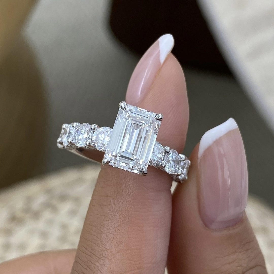 5.5ct IGI Certified E/VVS2 Emerald Cut Lab Created Diamond Engagement ...