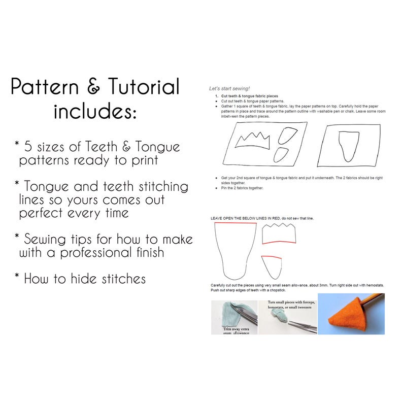 Fursuit Teeth Tongue Fangs Sewing Pattern Bundle - 5 Sizes Plush Style ...