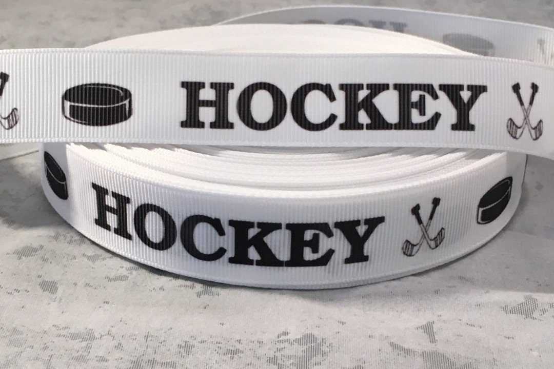 Hockey Ribbon 7/8 Inch Grosgrain Ribbon is White With Black Hockey ...