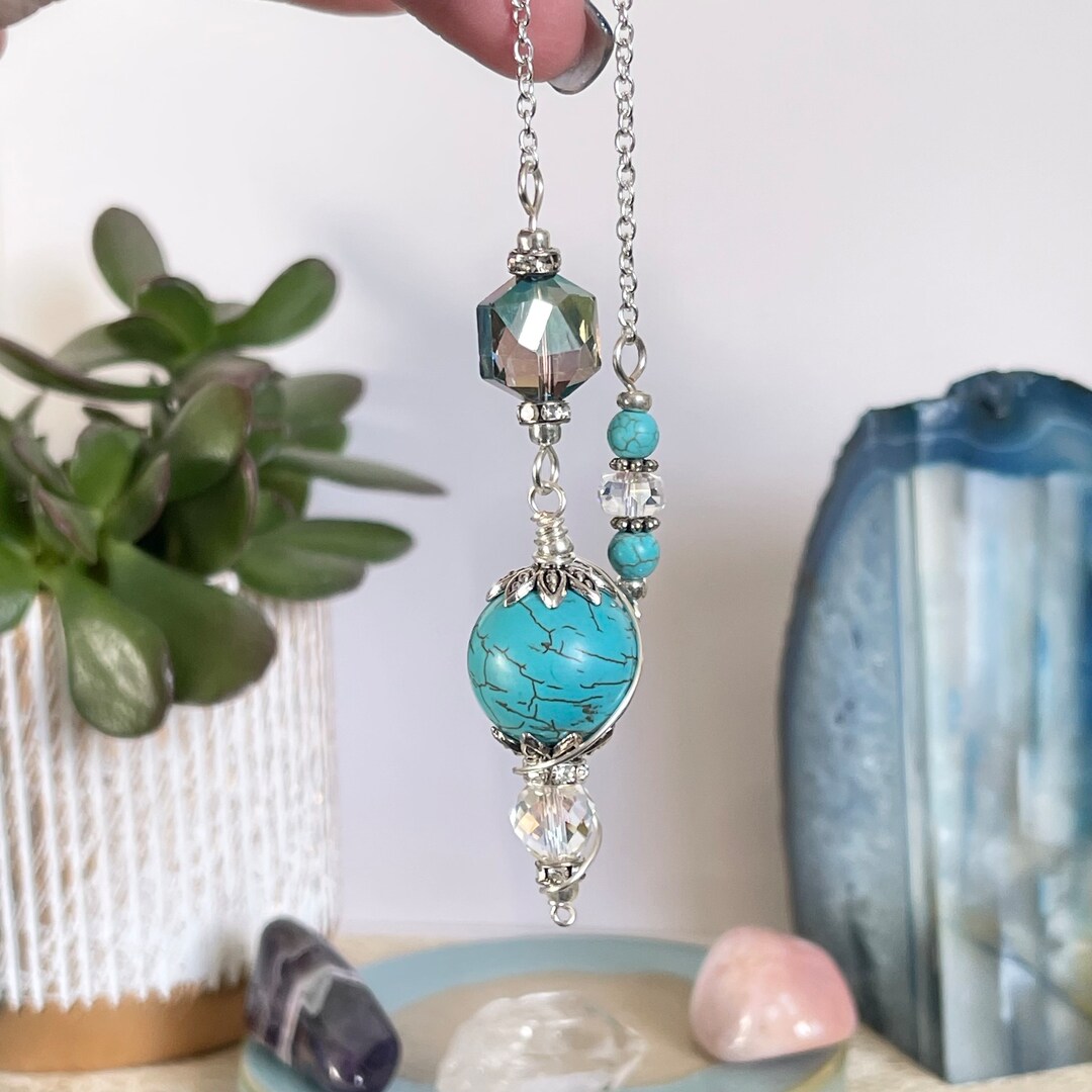 Turquoise Dowsing Pendulum, Faceted Crystal Pendulum, Copper Dowsing Rod, Reiki Divination ...