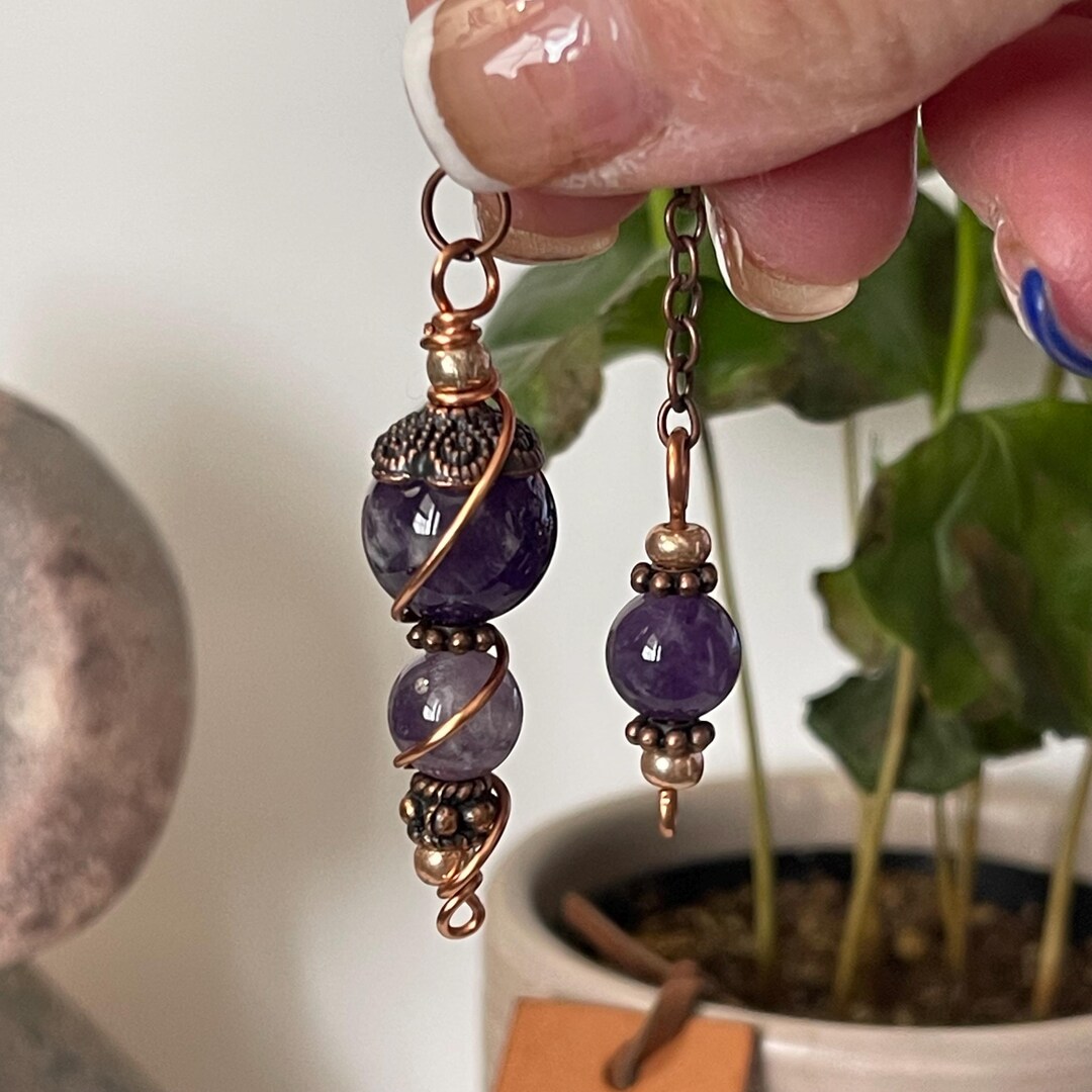 NEW Mini Amethyst Crystal Dowsing Pendulum, Copper Dowsing Rod, Reiki ...