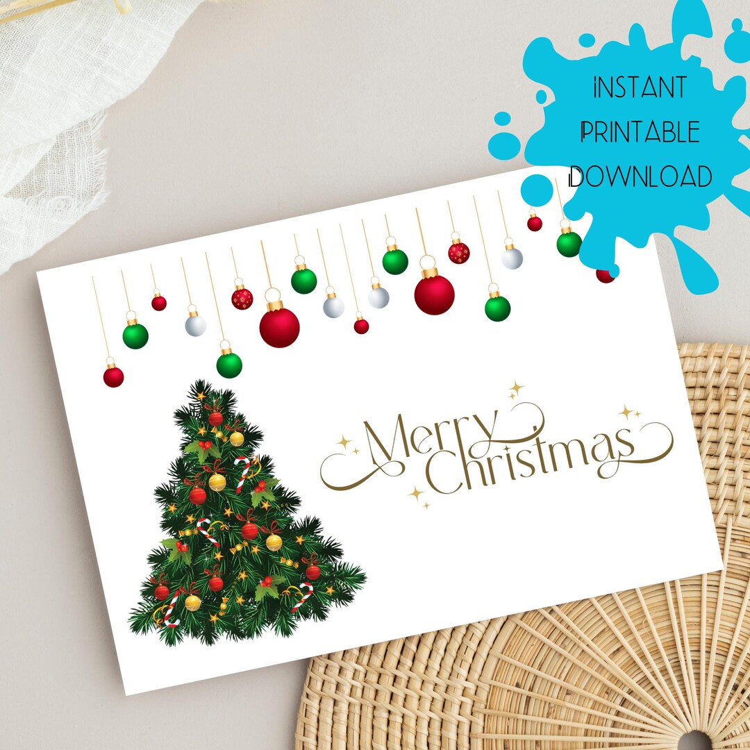 Digital Download Printable Merry Christmas Card, Christmas Tree Holiday ...