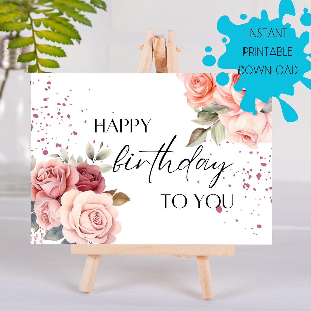Instant Download Printable Birthday Card, Digital Download, Flower ...