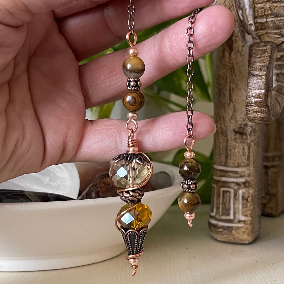 Faceted Crystal Dowsing Pendulum, Tigers Eye Pendulum, Copper Dowsing ...