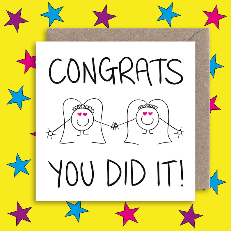 Cute Lesbian Wedding Congratulations Card Gay Marriage Card Etsy