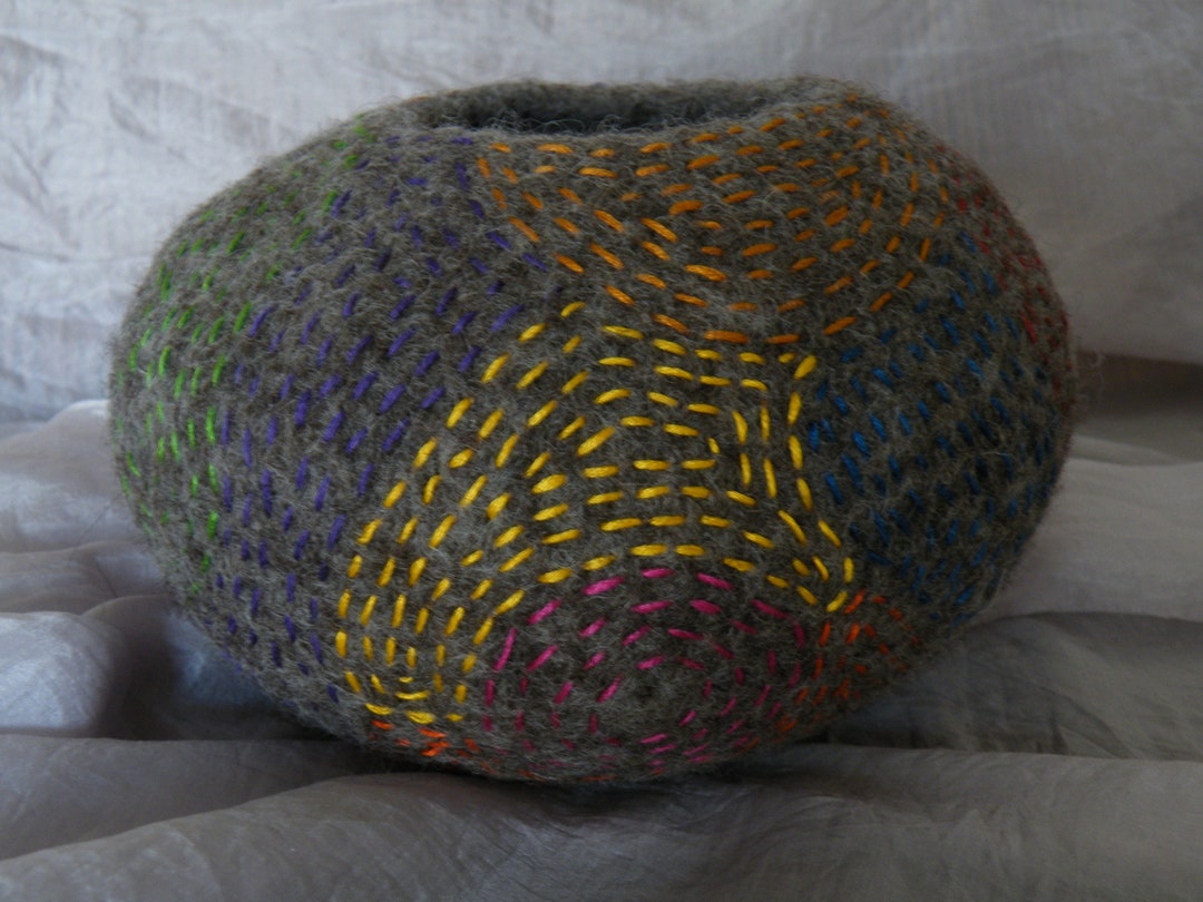 Soft Pot Shaped Hand Felted Vessel, Decorated With Multi Coloured ...