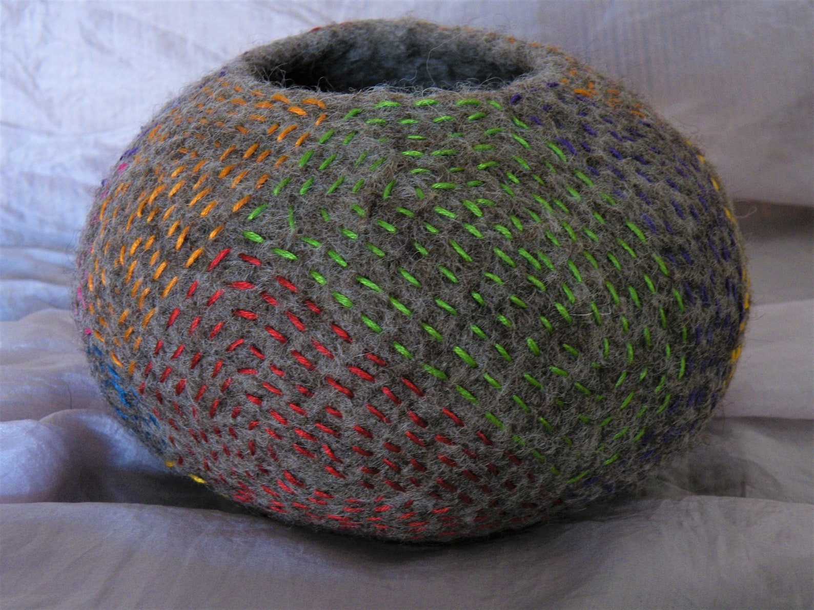 Soft Pot Shaped Hand Felted Vessel, Decorated With Multi Coloured ...