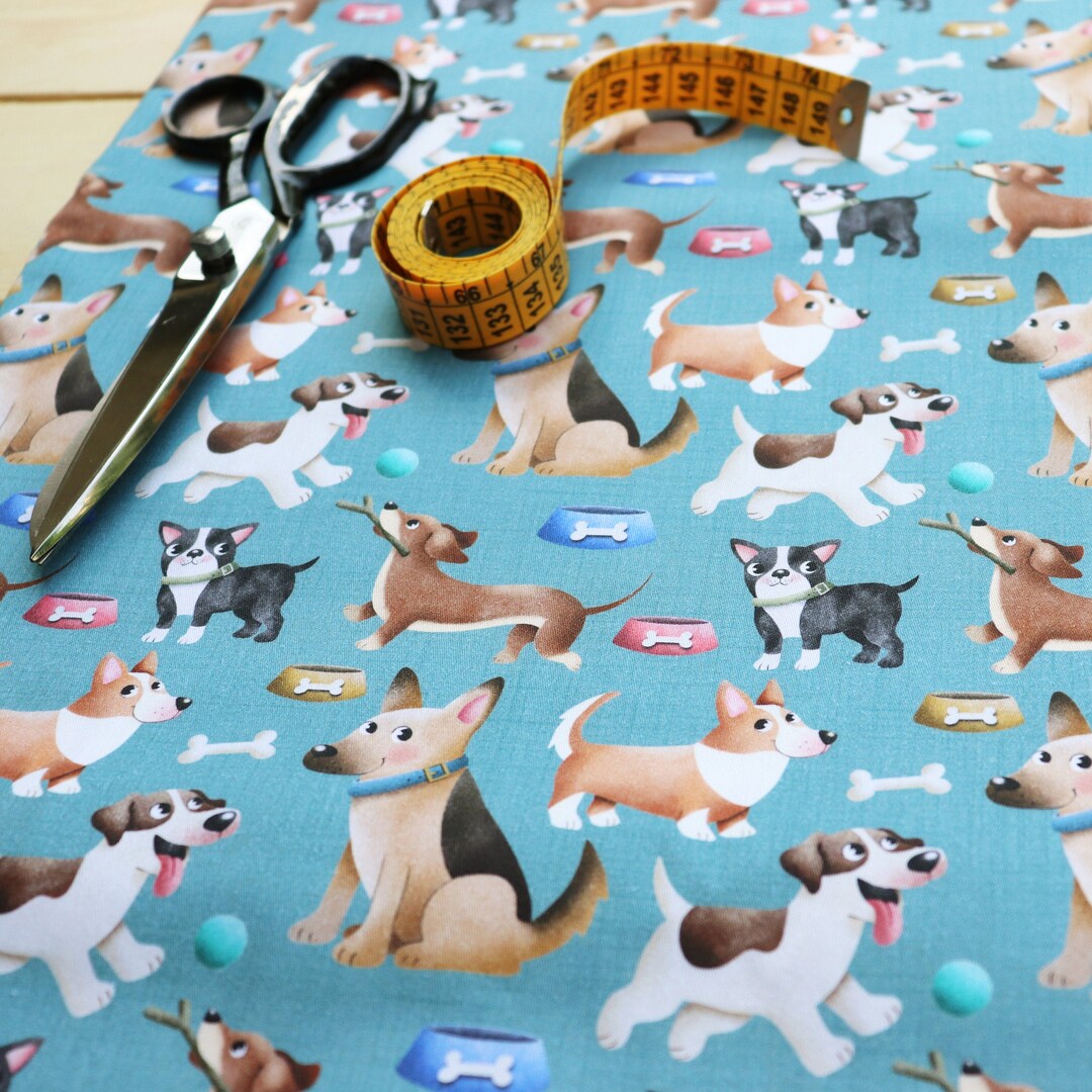 Original Fabric With Digital Print on 100% Cotton, Dog Pattern Designed ...