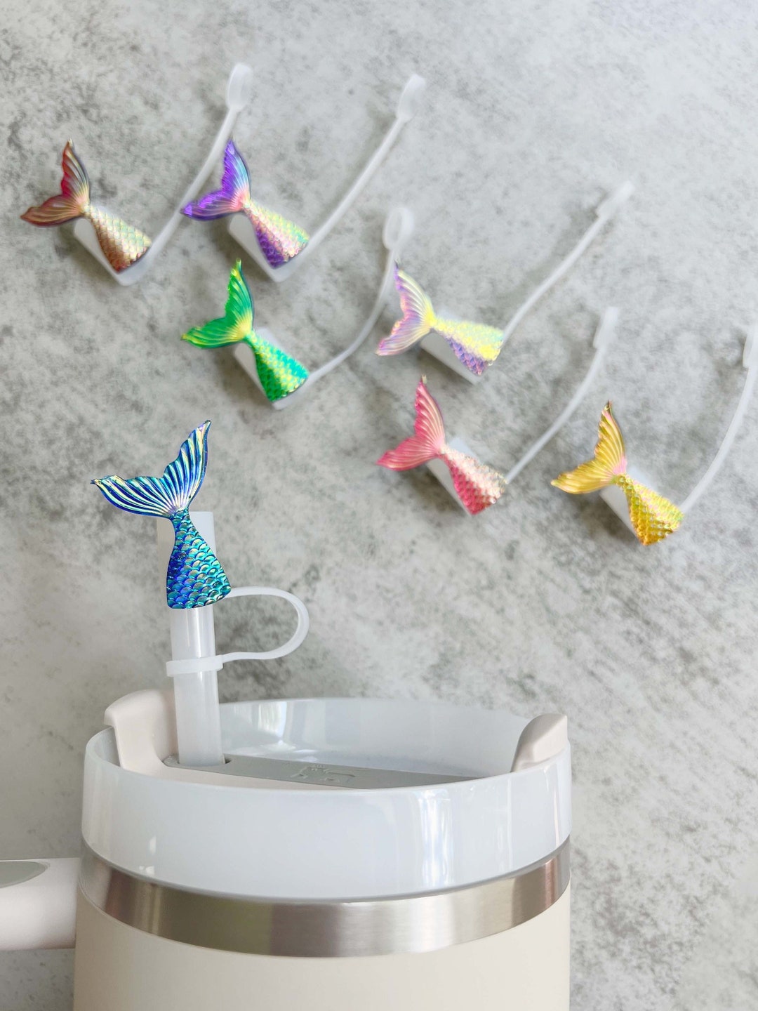 Mermaid Straw Topper, Straw Cap, Silicone Straw Cover 10mm BPA FREE ...