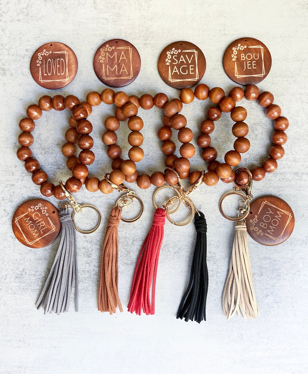 Beaded Keychain Bracelet, Key Ring, Key Fob, Laser Cut Personalized ...