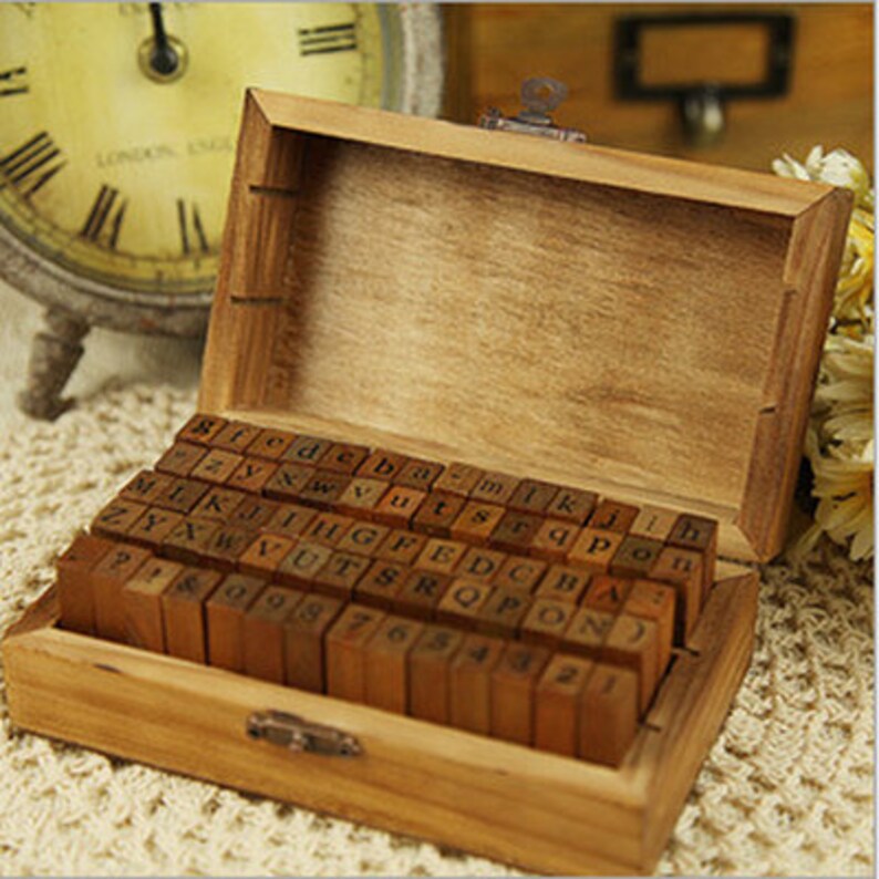 Alphabet Stamp Set Wooden Rubber Stamps Upper Case&lower - Etsy