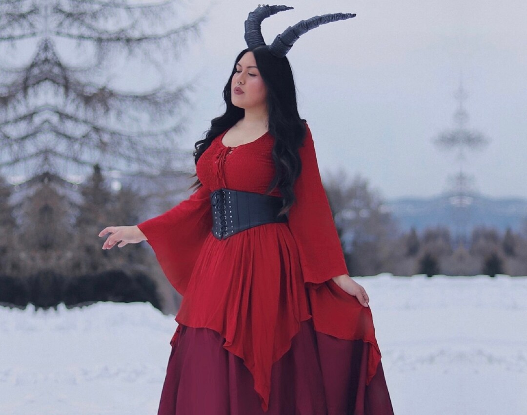 Boho Blouse, Goth Top, Asymmetrical Lace-up, Smocked Bodice, Crinkle ...