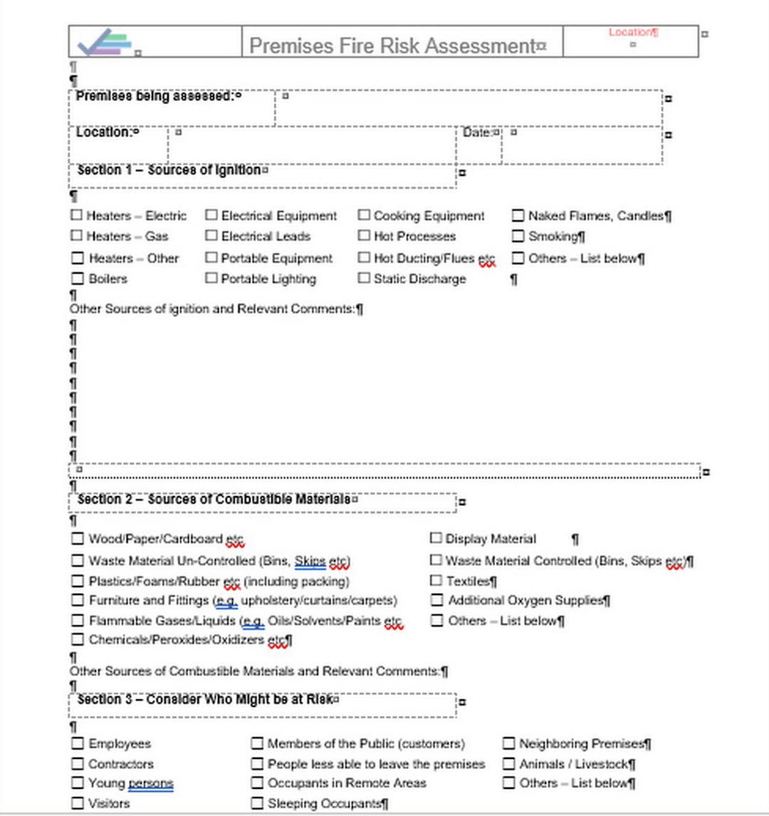 Premises Fire Risk Assessment Template, Word Doc, Business ...