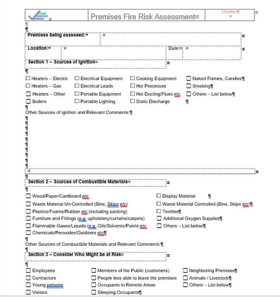 Premises Fire Risk Assessment Template Word Doc Business - Etsy