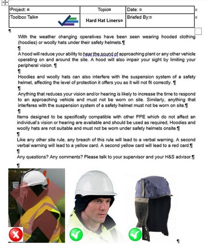 Toolbox Talk on Hard Hat Liners - Etsy