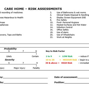 Care Home Risk Assessments - General, Word Doc, Word Template - Etsy