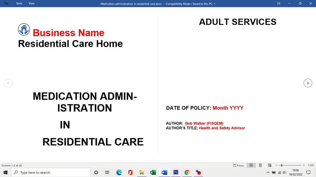 Care Home Medication Policy and Administration, Word Template, Word Doc ...