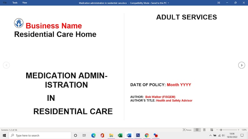 Care Home Medication Policy and Administration, Word Template, Word Doc ...