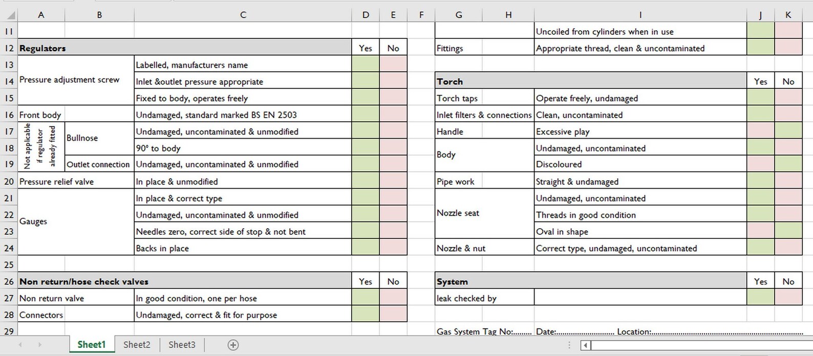 Gas Equipment Checklist | Business Templates | Excel Templates | Gas ...