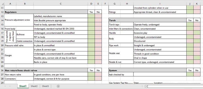 Gas Equipment Checklist | Business Templates | Excel Templates | Gas ...