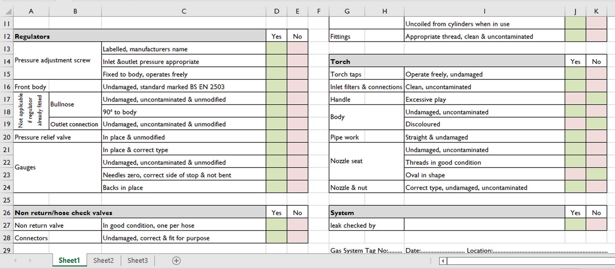 Gas Equipment Checklist | Business Templates | Excel Templates | Gas ...