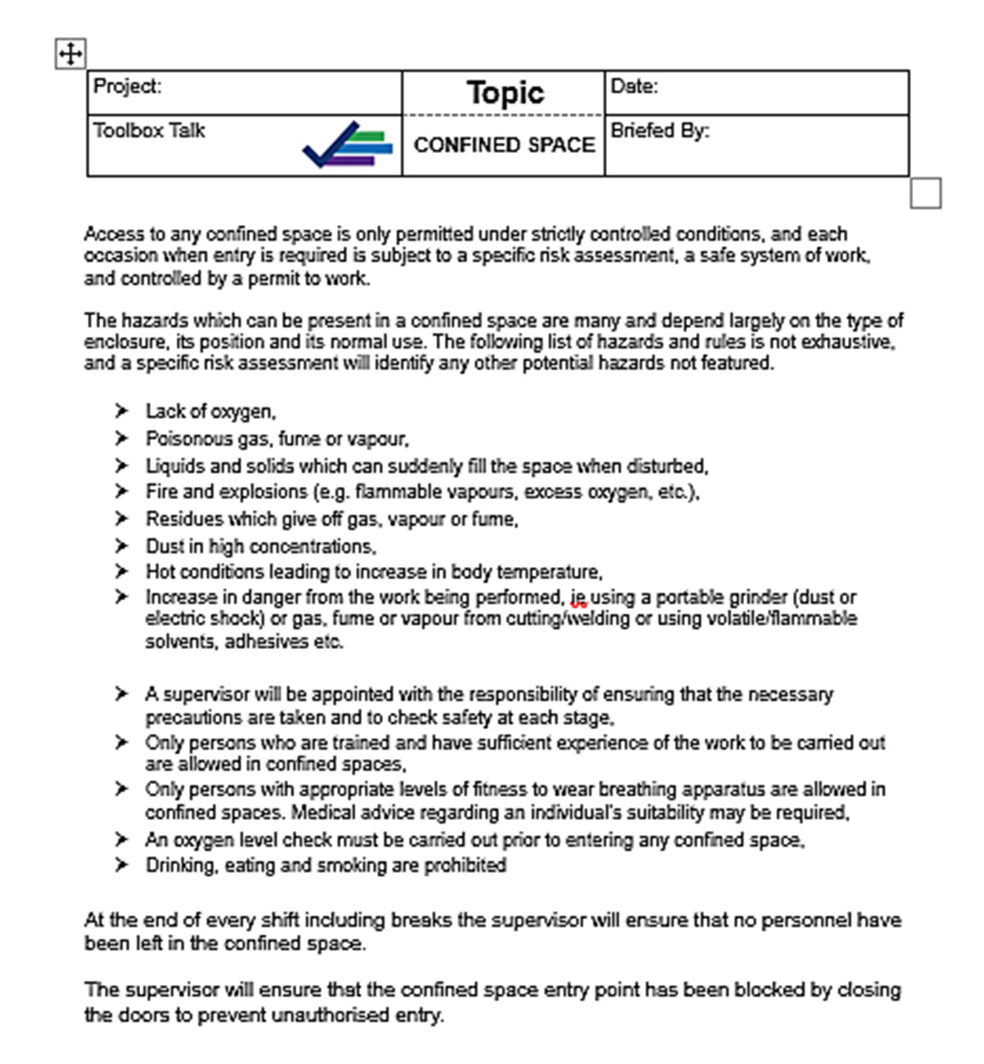 Toolbox Talk on Confined Space - Etsy