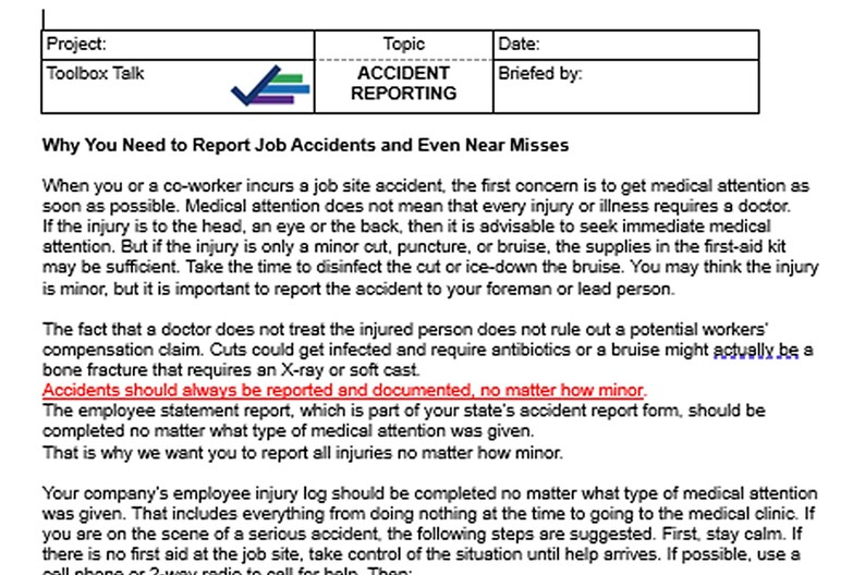 Toolbox Talk on Accident Reporting, Word Doc - Etsy