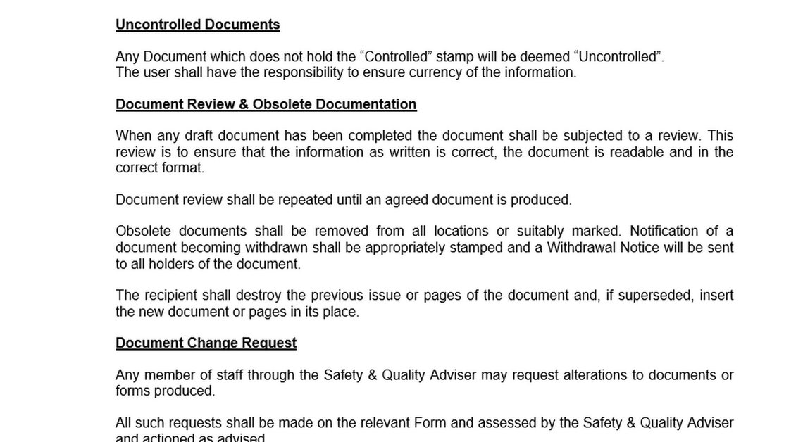 Standard Operating Procedure - Control of Documentation, Business ...