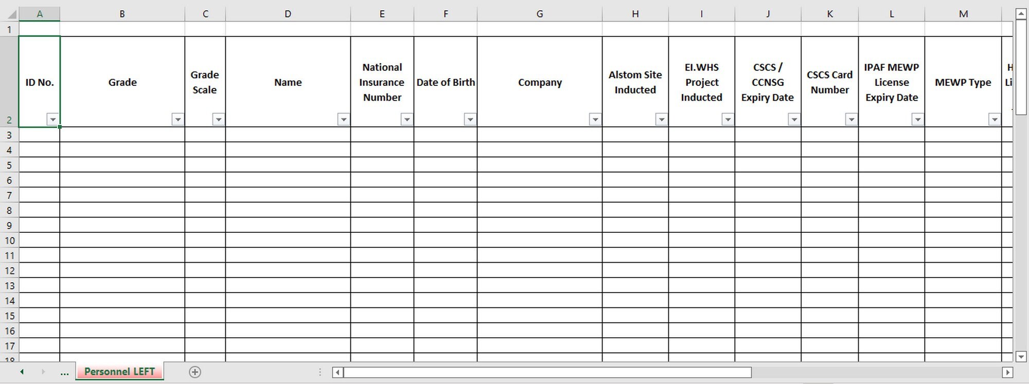 Personnel & Training Register | Business Templates | Excel Templates ...