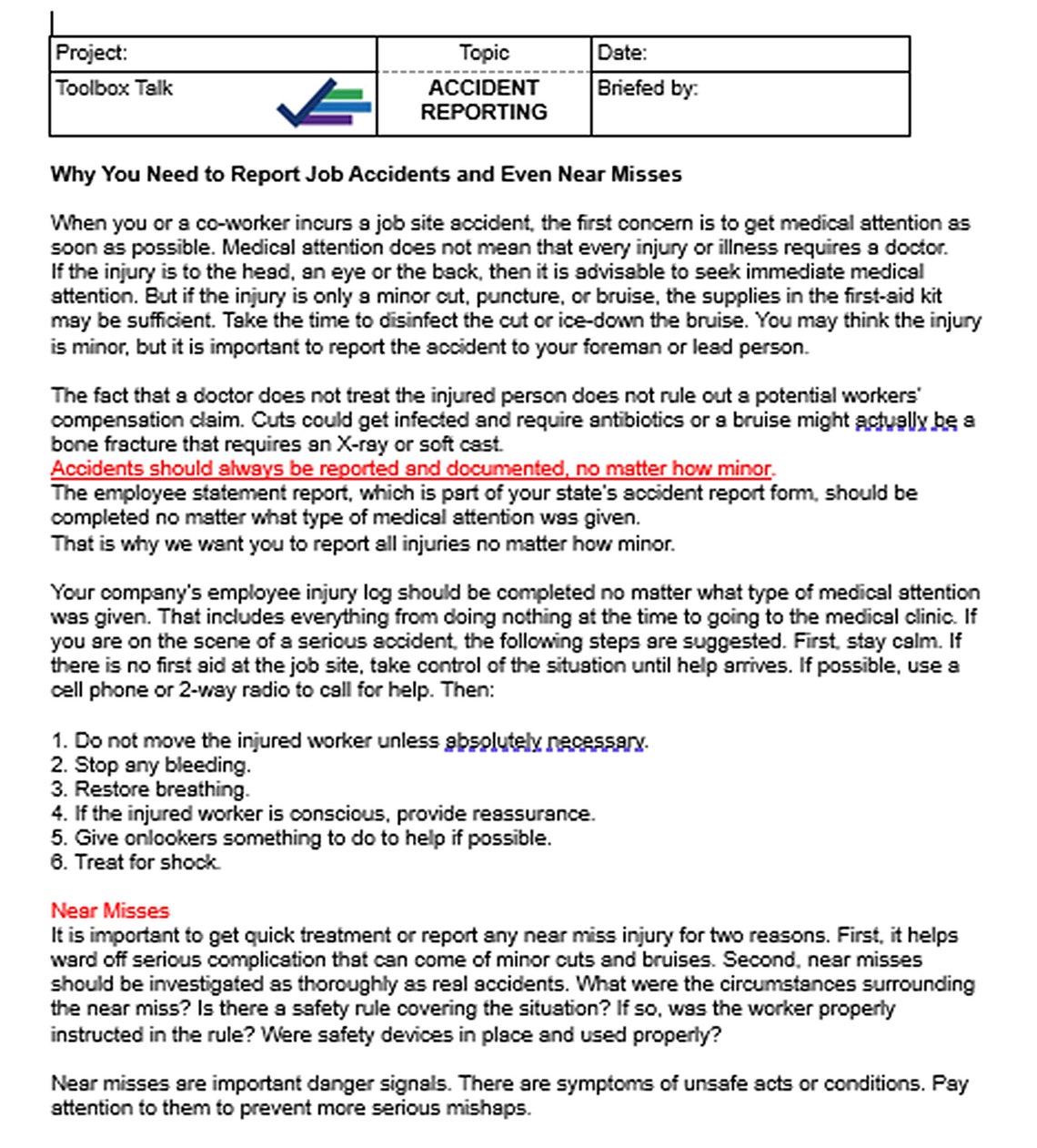 Toolbox Talk on Accident Reporting, Word Doc - Etsy