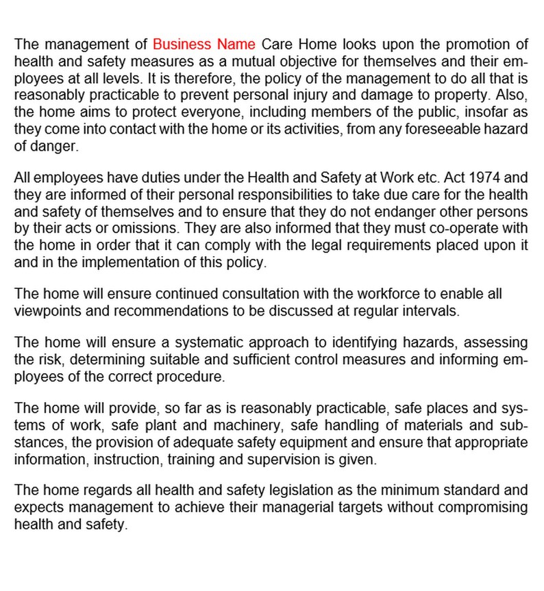 Care Home Health And Safety Policy Word Doc Etsy Care Home Health And Safety Policy Word Doc Etsy