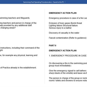 Swimming Pool Operating Procedure, Word Doc, Word Template - Etsy UK