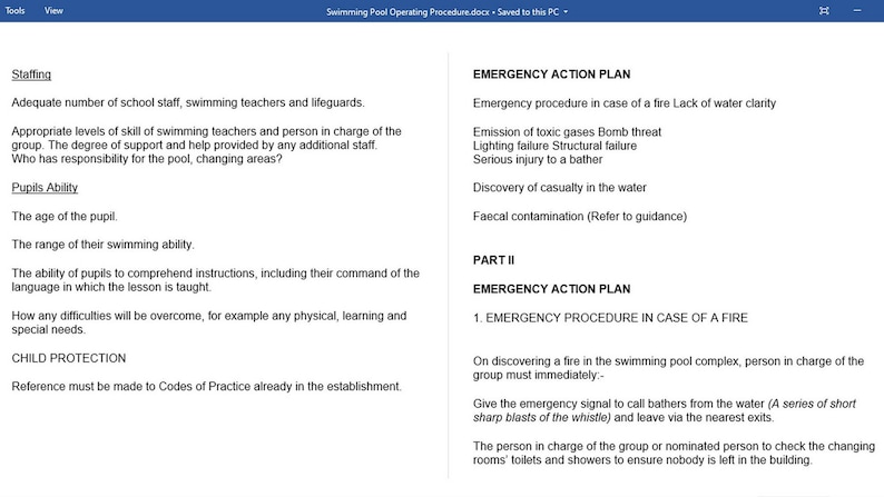 Swimming Pool Operating Procedure, Word Doc, Word Template - Etsy