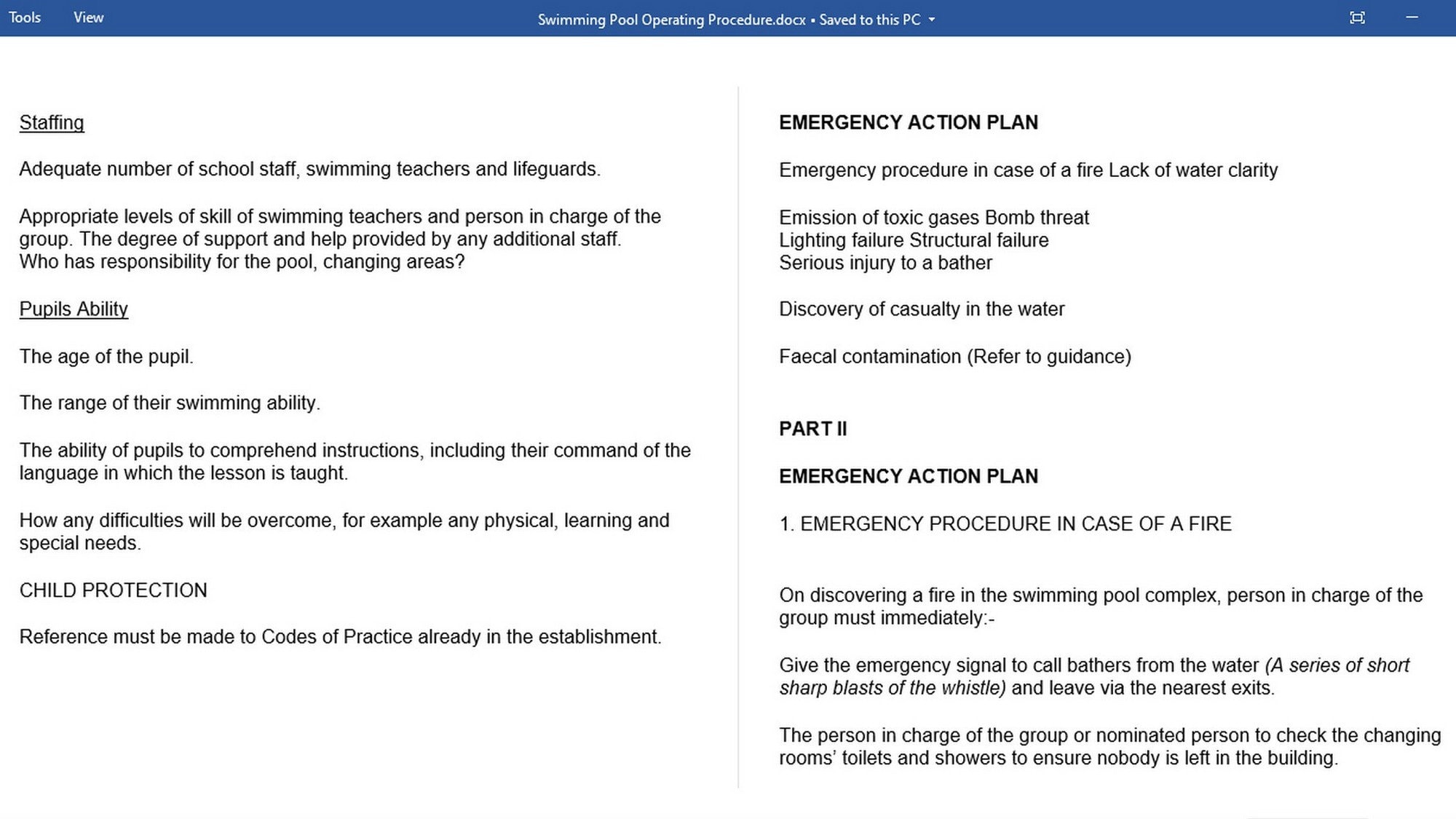 Swimming Pool Operating Procedure, Word Doc, Word Template - Etsy