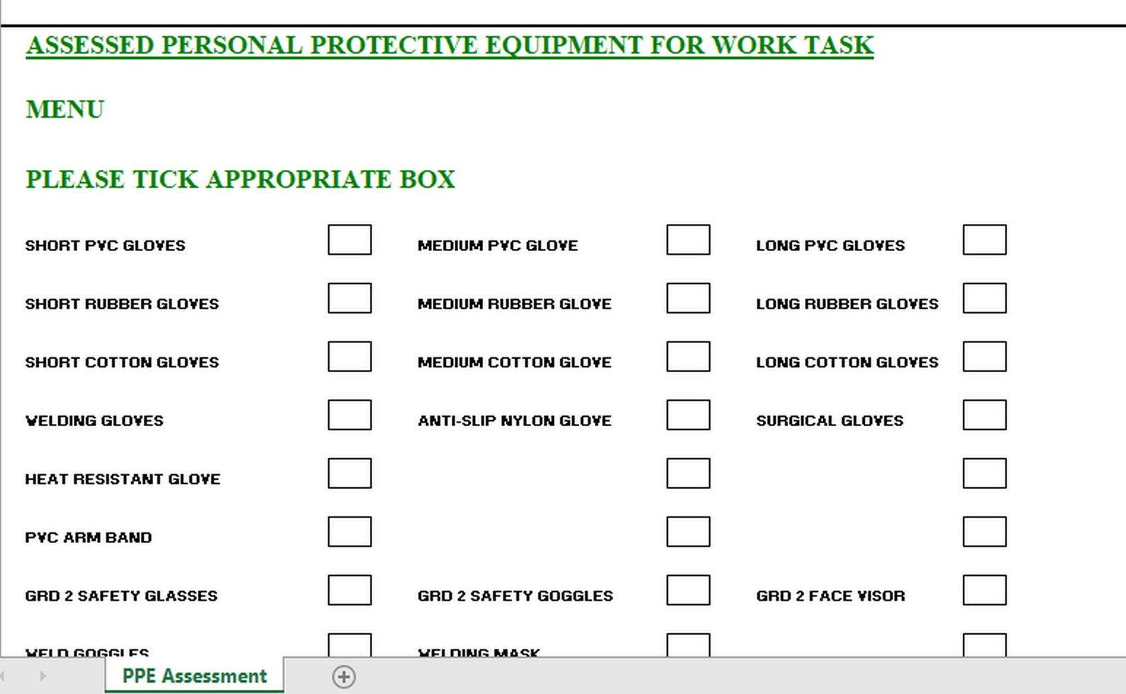 Personal Protective Equipment Assessment, PPE, Excel File, Business ...