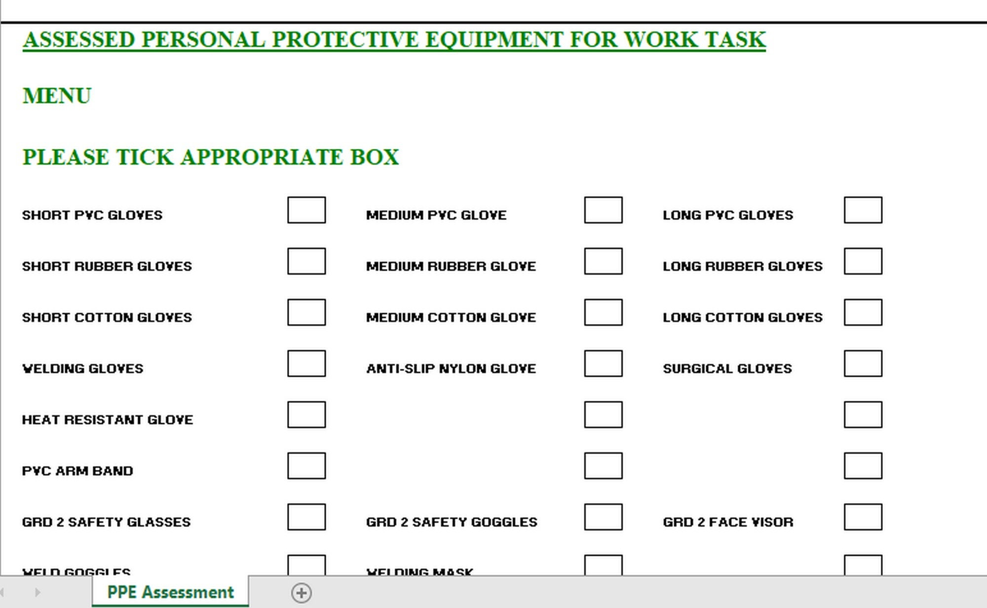 Personal Protective Equipment Assessment, PPE, Excel File, Business ...