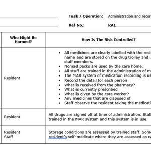 Care Home Risk Assessments - General, Word Doc, Word Template - Etsy