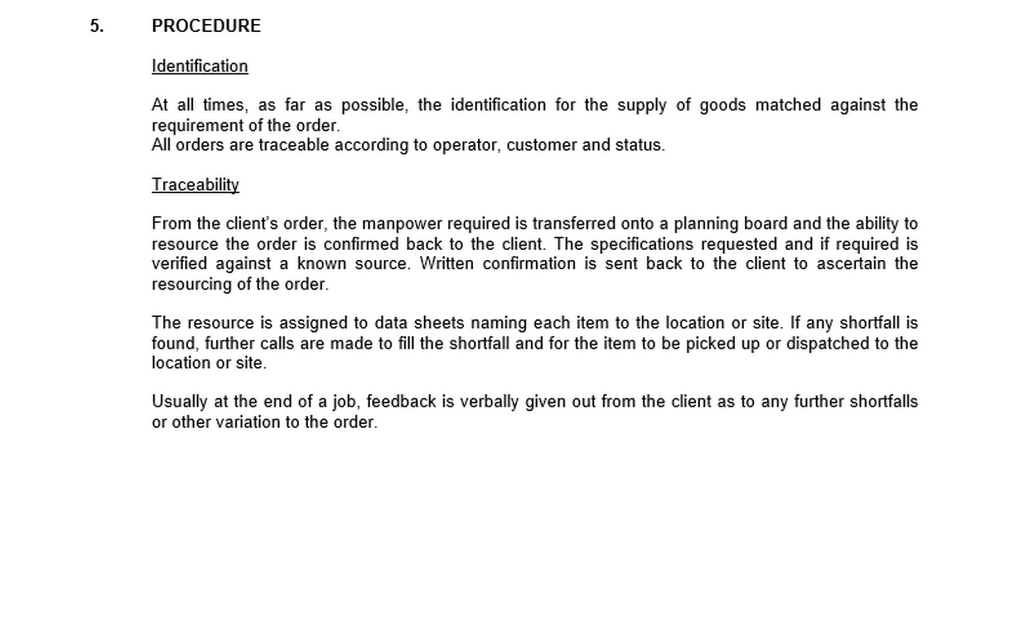 Standard Operating Procedure - Identification, Traceability & Handling ...