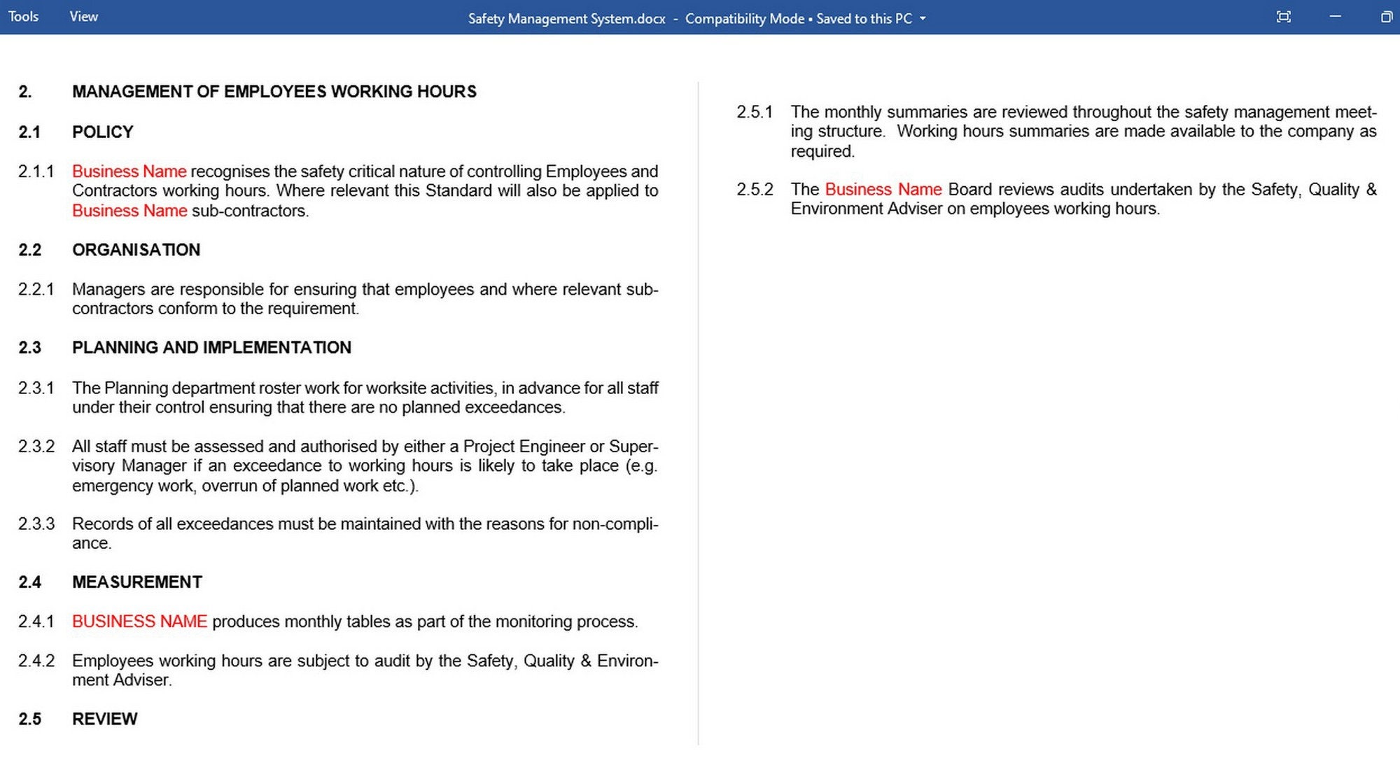 Safety Management System Template, Overview, Information, Guidance ...