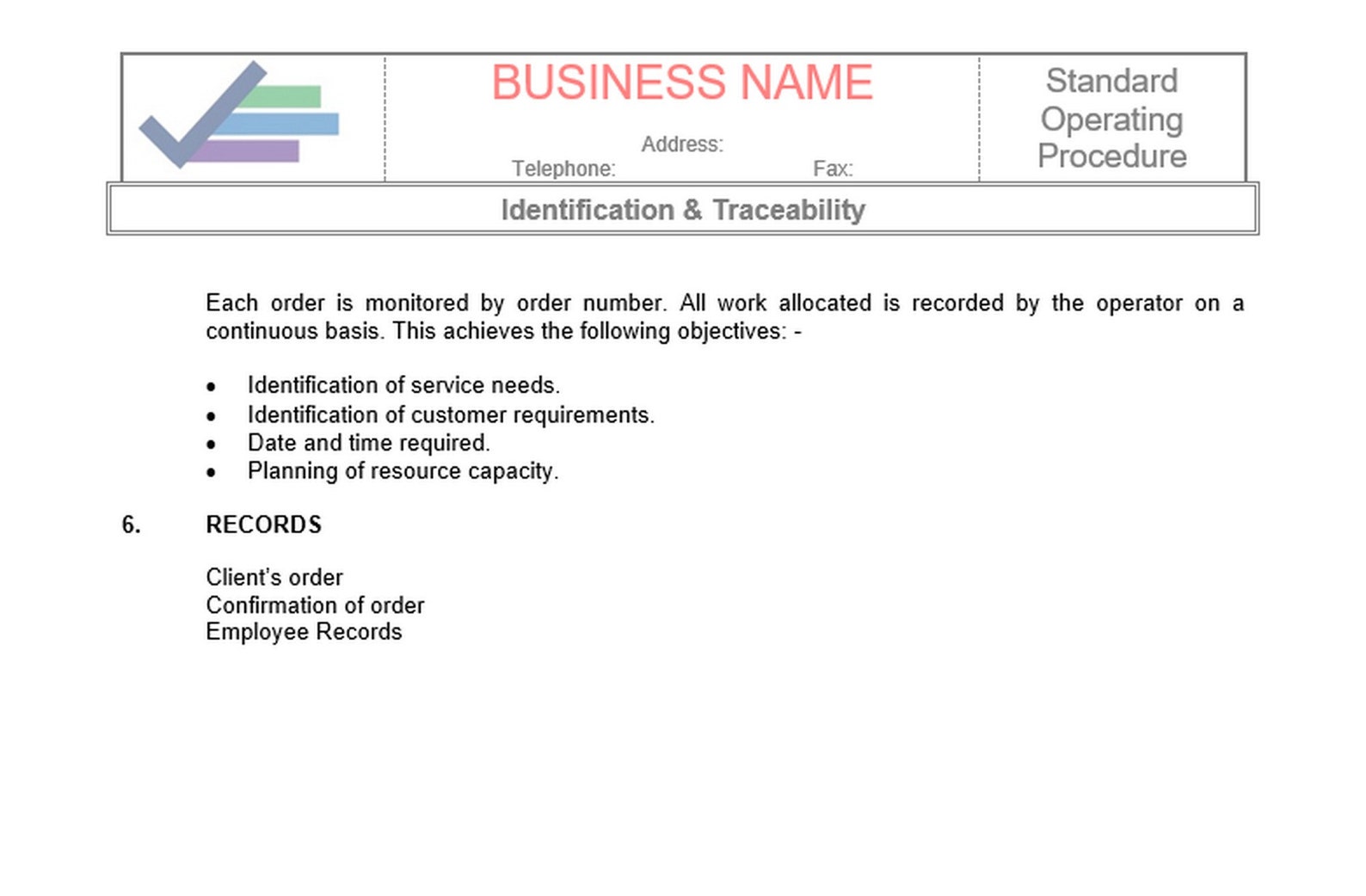 Standard Operating Procedure - Identification, Traceability & Handling ...