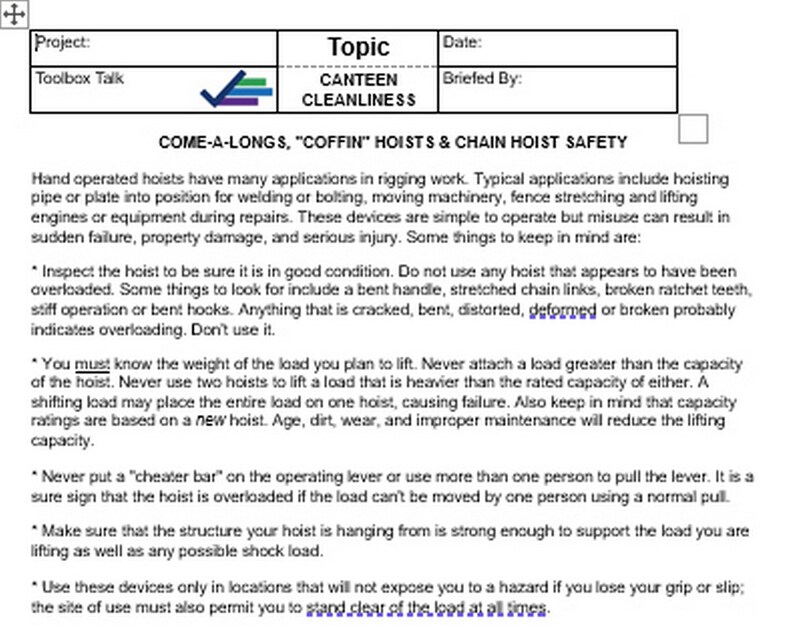 Toolbox Talk on Hoists and Chains - Etsy