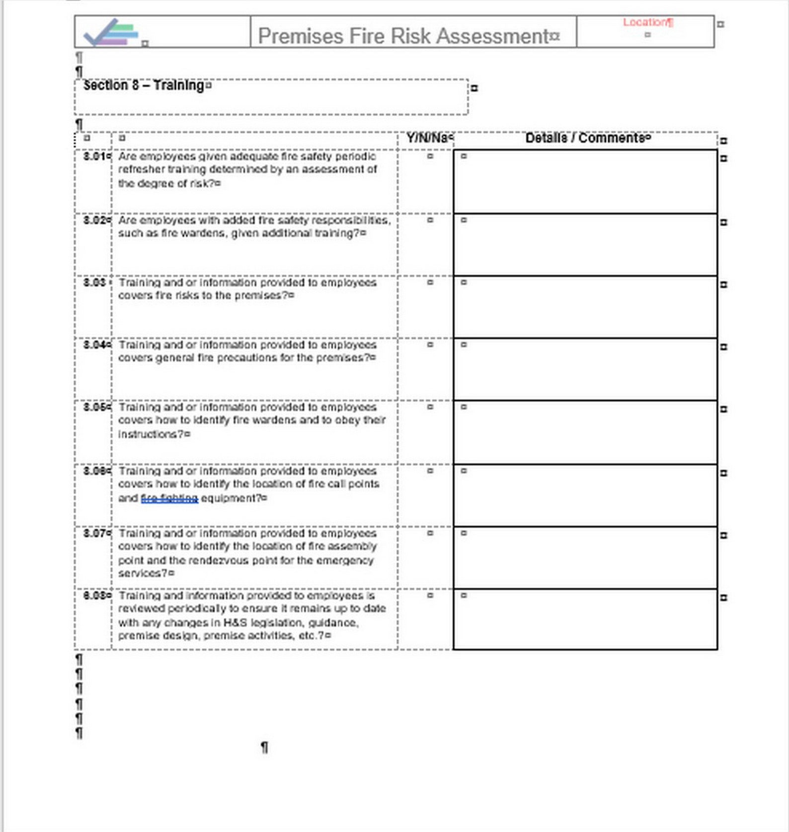 Premises Fire Risk Assessment Template, Word Doc, Business ...