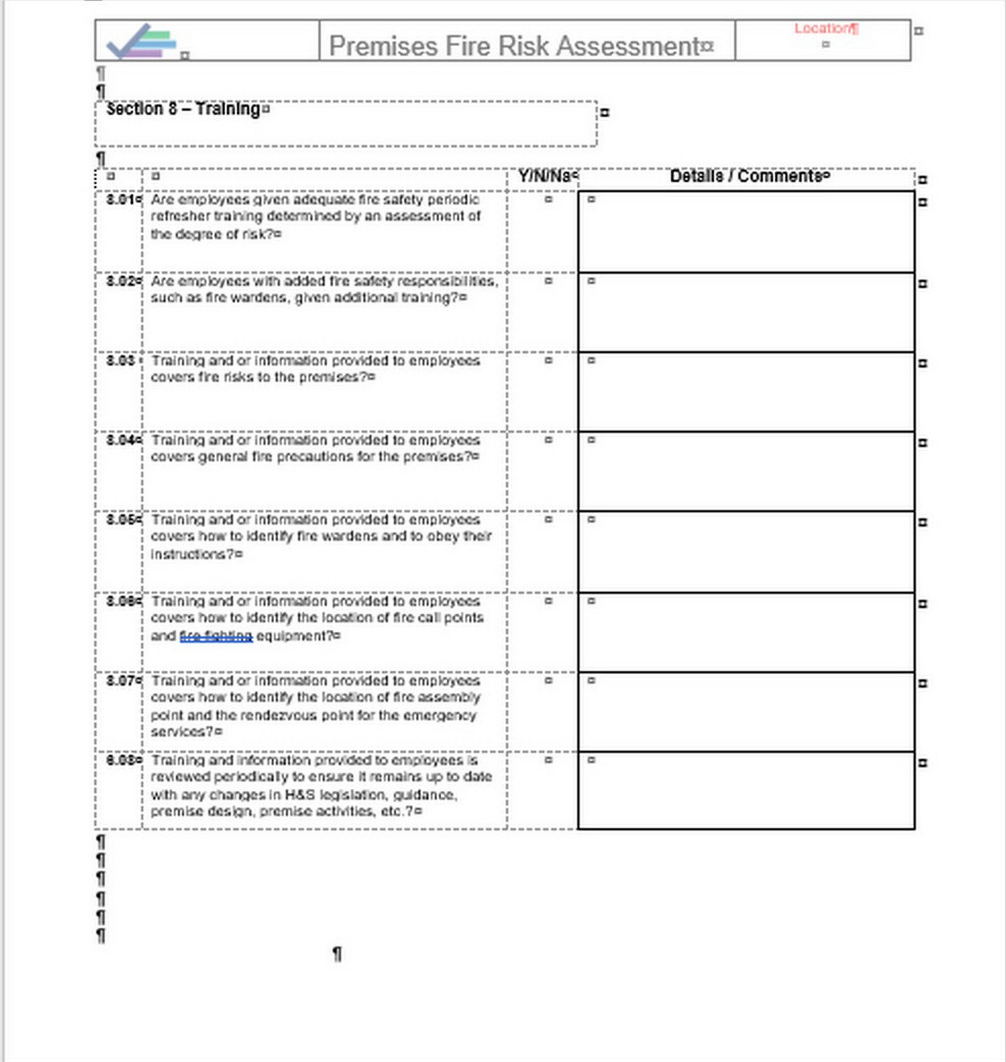Premises Fire Risk Assessment Template, Word Doc, Business ...